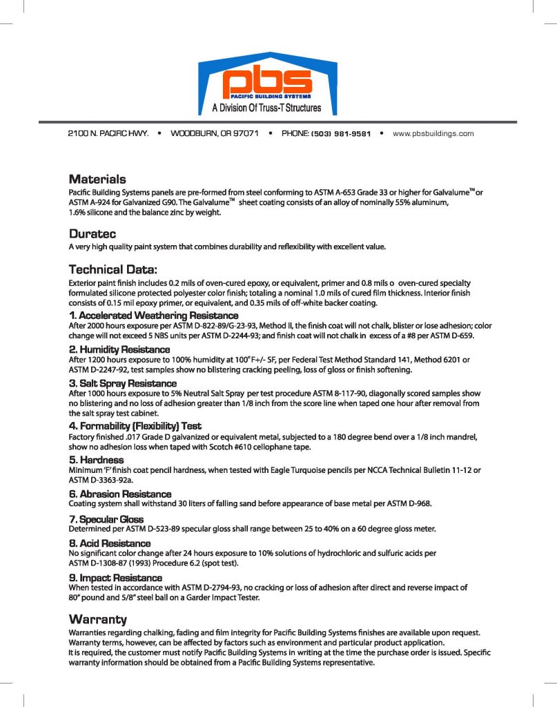 Color Charts — Steel Building Colors — Pacific Building Systems